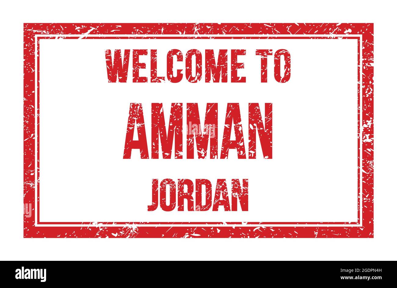 WELCOME TO AMMAN - JORDAN, words written on red rectangle post stamp ...