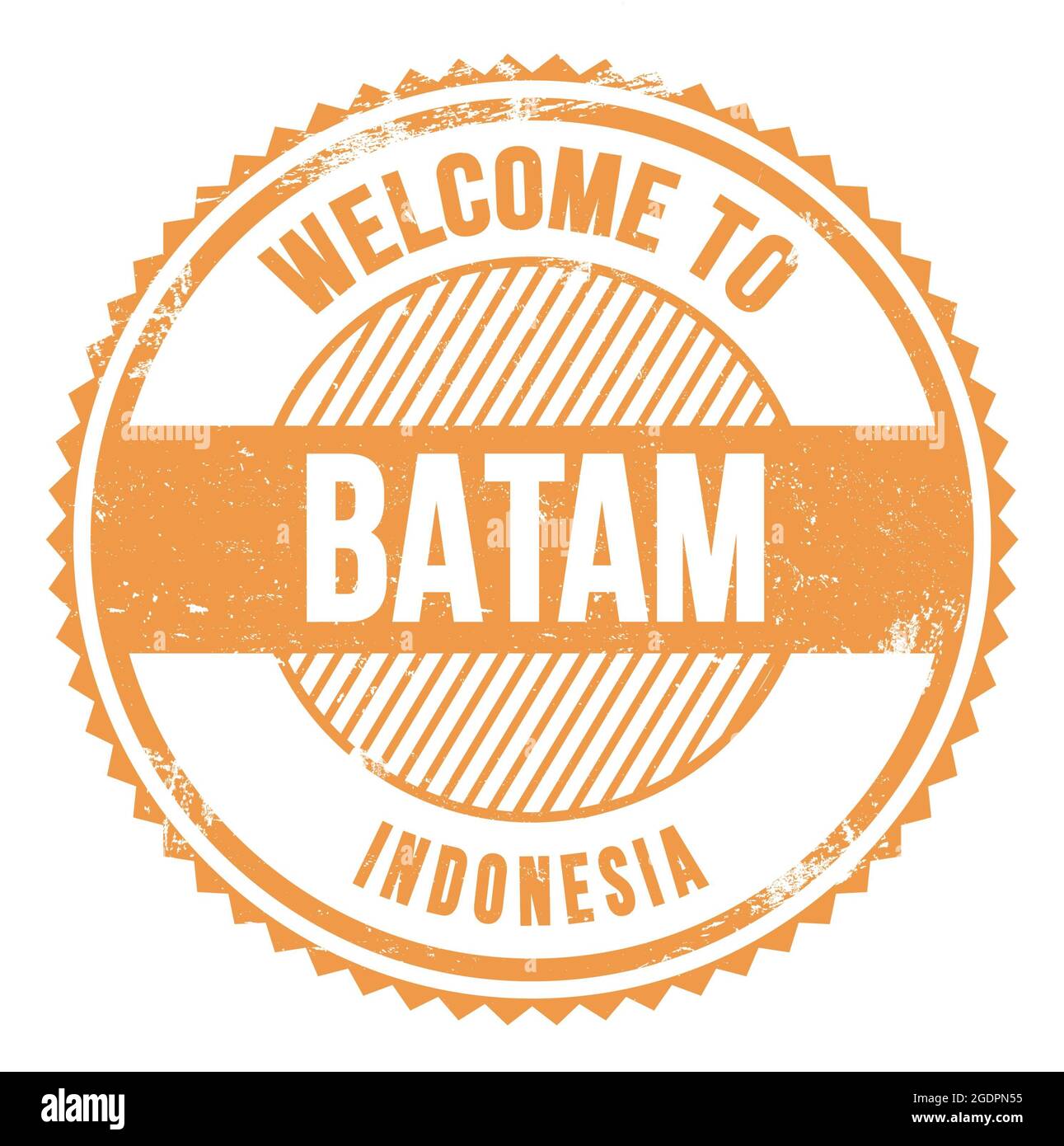 WELCOME TO BATAM - INDONESIA, words written on brown zig zag stamp ...