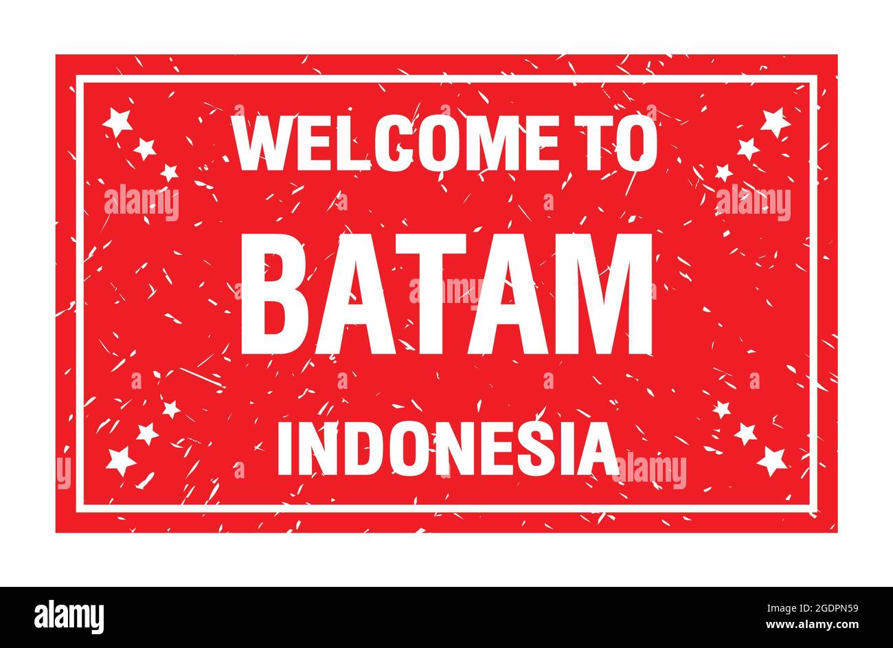 WELCOME TO BATAM - INDONESIA, words written on red rectangle flag stamp ...