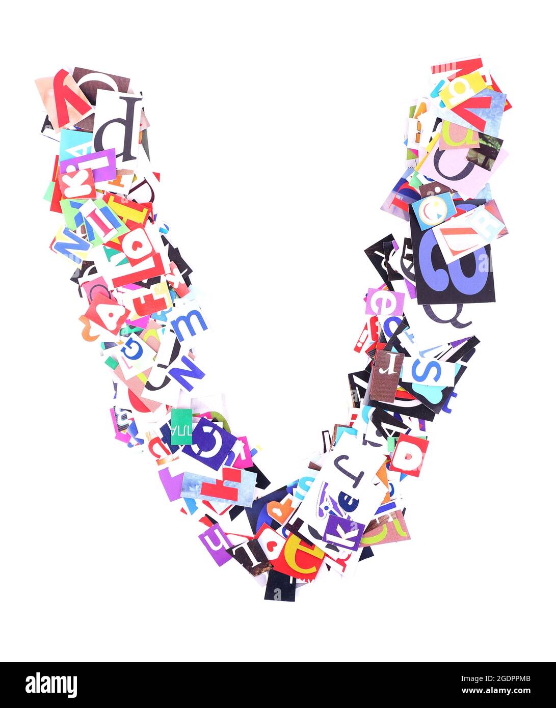 Letter V made of colorful newspaper letters isolated on white Stock ...