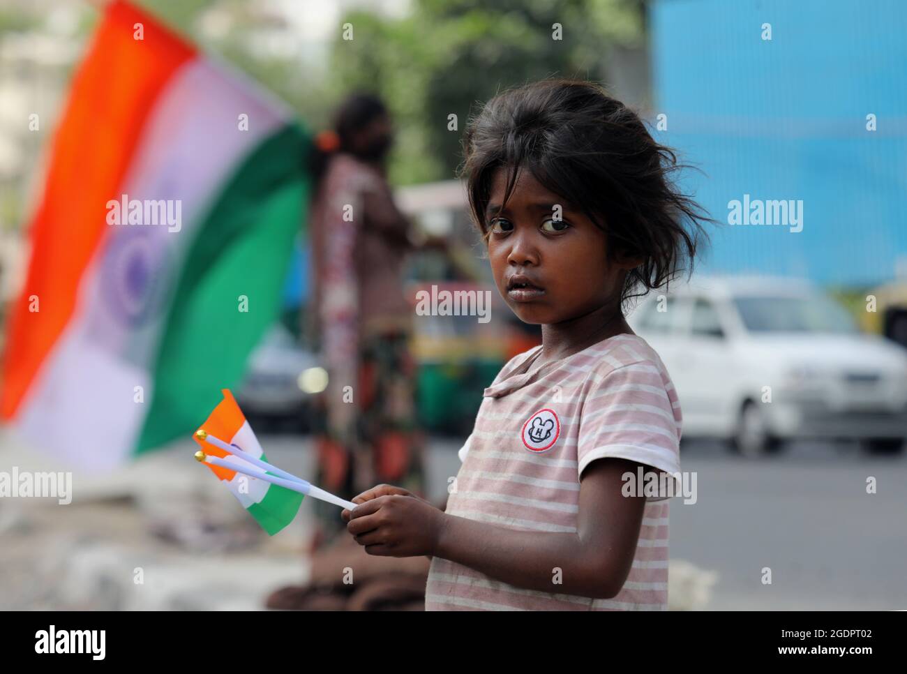 Poor Indian People With Flag