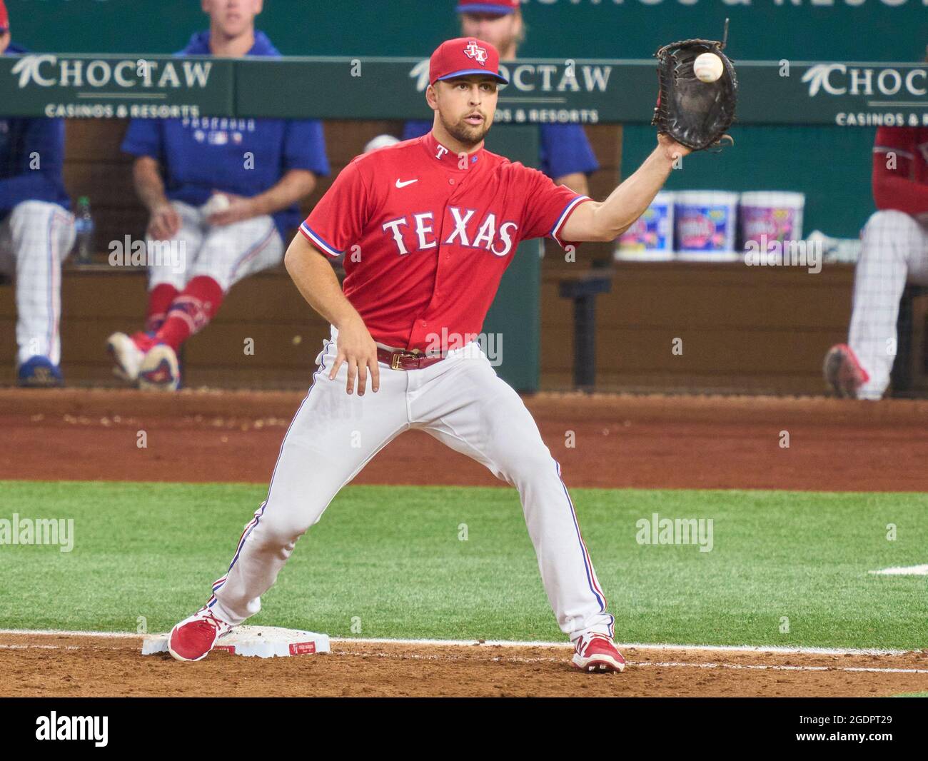 August 13 2021: Texas first baseman Nathaniel Lowe (30) in action ...