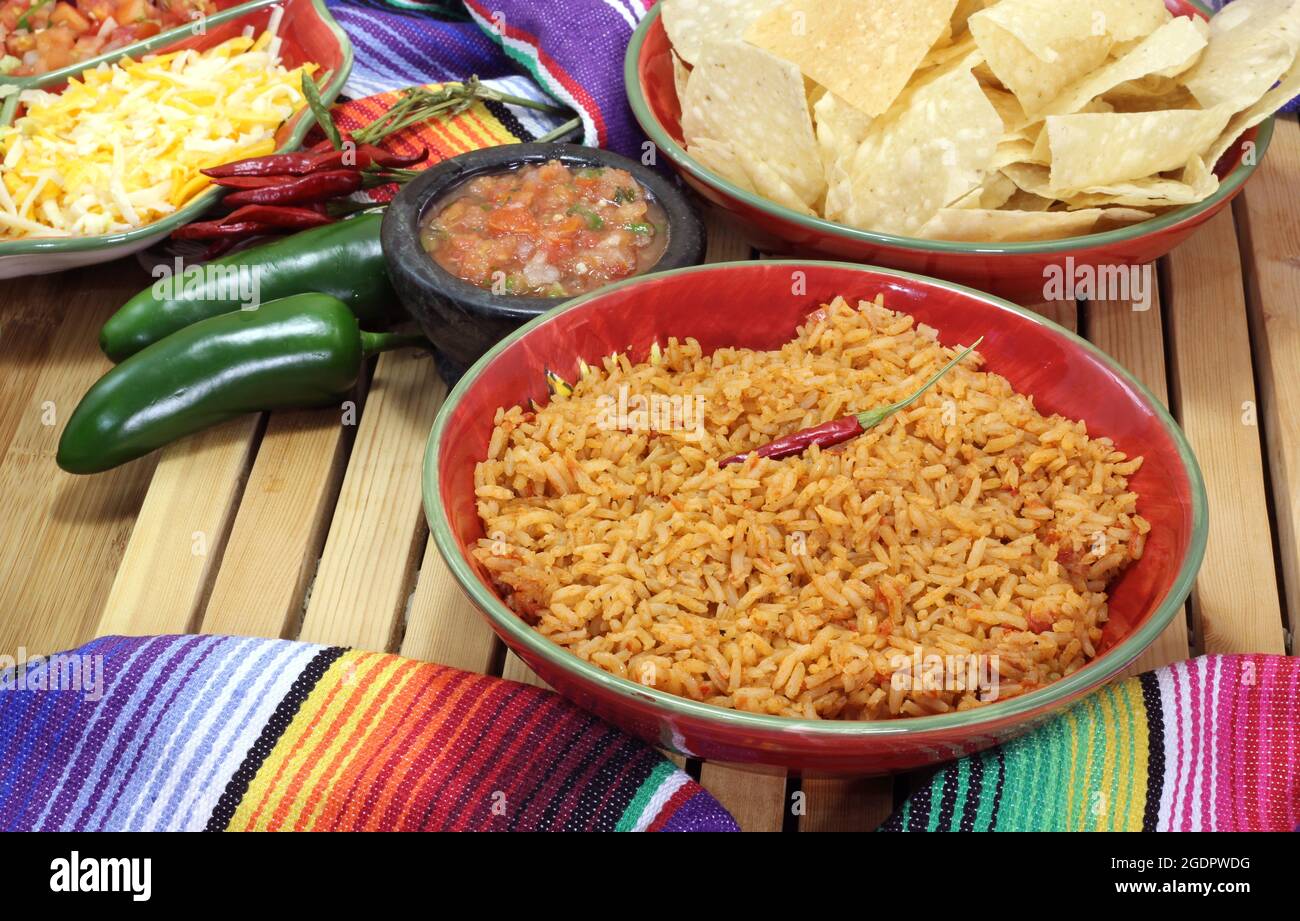 Fajita Dinner With Rice and Tortillas in Rustic Setting Stock Photo - Alamy