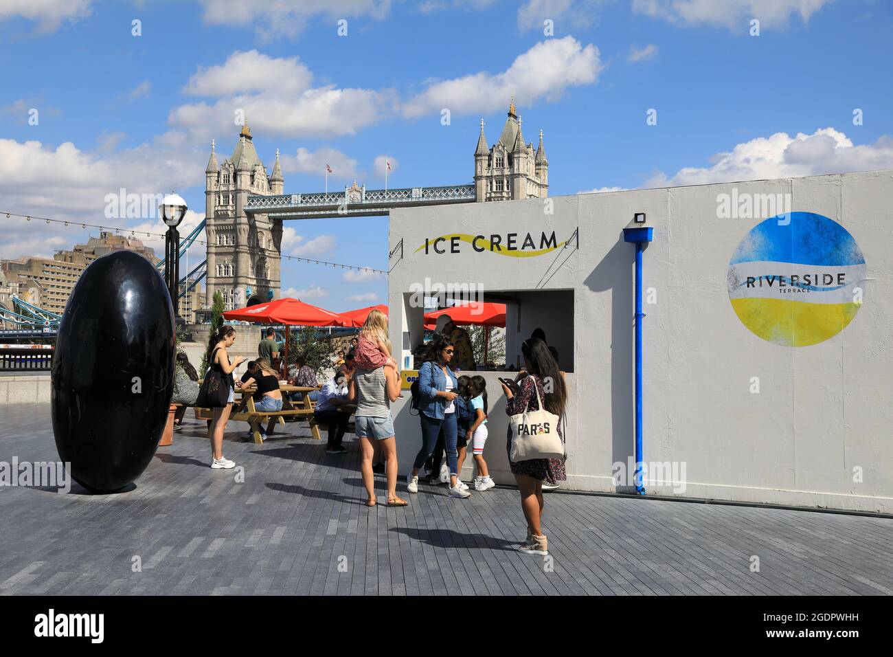 The summer Riverside Terrace on the banks of the River Thames, with ...