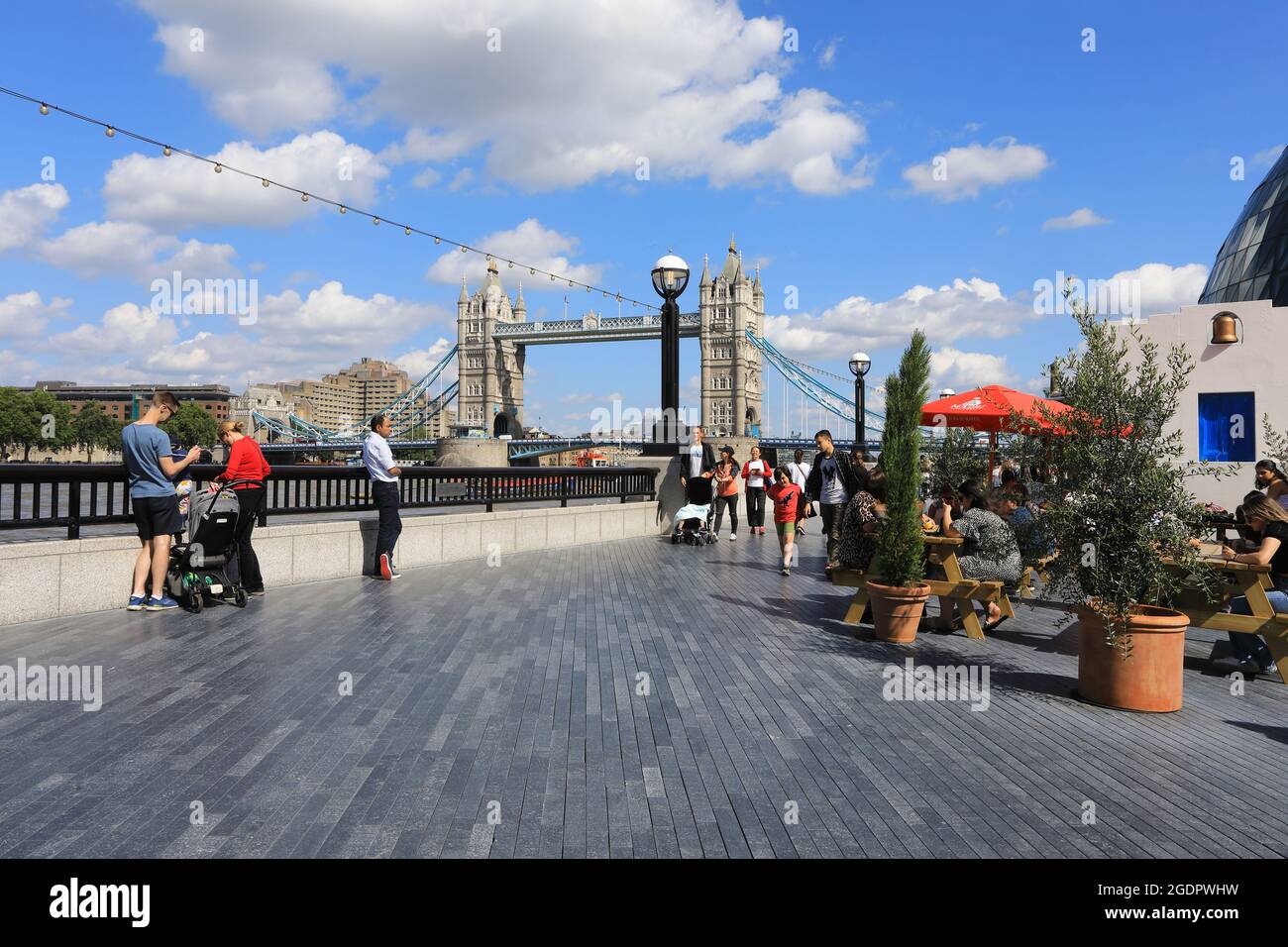 The summer Riverside Terrace on the banks of the River Thames, with ...
