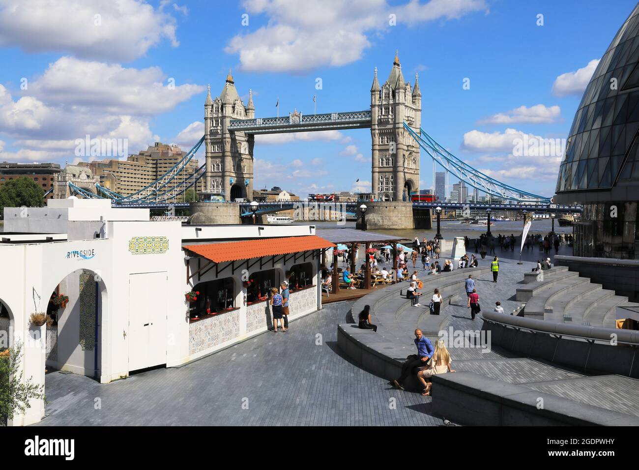 The summer Riverside Terrace on the banks of the River Thames, with ...