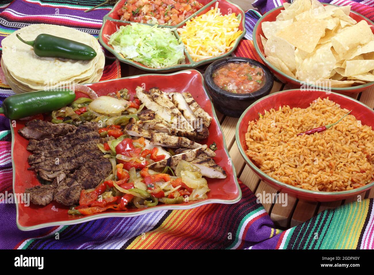 Fajita Dinner With Rice and Tortillas in Rustic Setting Stock Photo - Alamy