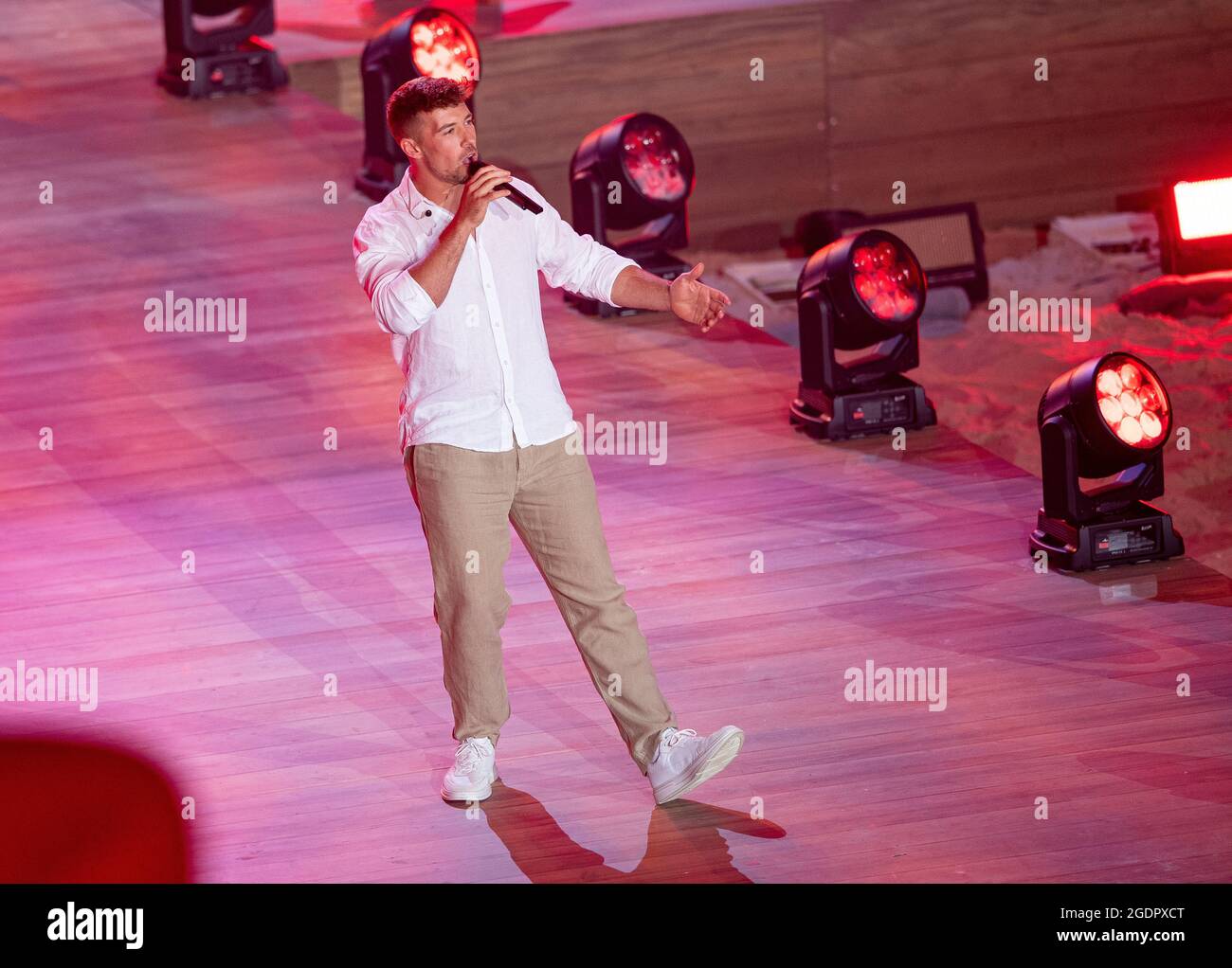 Gelsenkirchen, Germany. 14th Aug, 2021. Singer Ramon Roselly is on ...