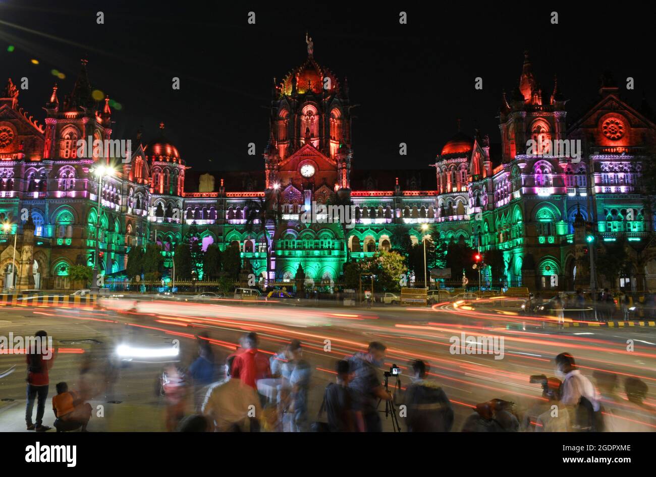 Chhatrapati Shivaji Maharaj Terminus (CSMT) building is lit up with ...
