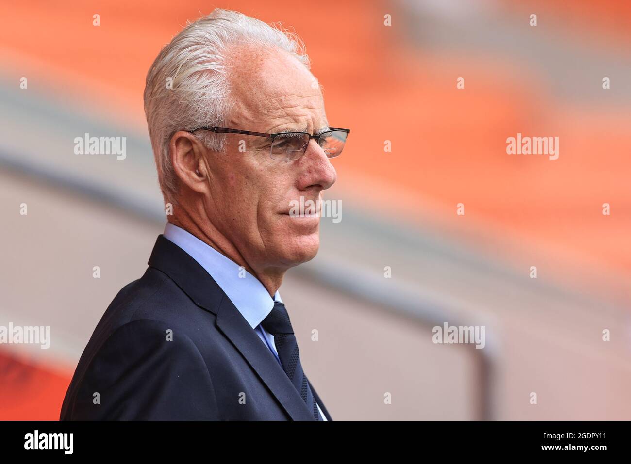 Blackpool, UK. 14th Aug, 2021. Mick McCarthy manager of Cardiff City in ...