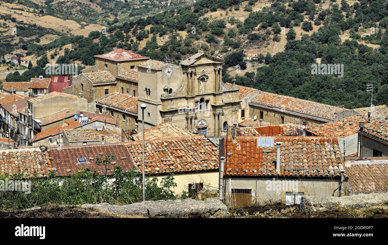 architecture of Capizzi Old Town in Sicily church and roof of houses ...
