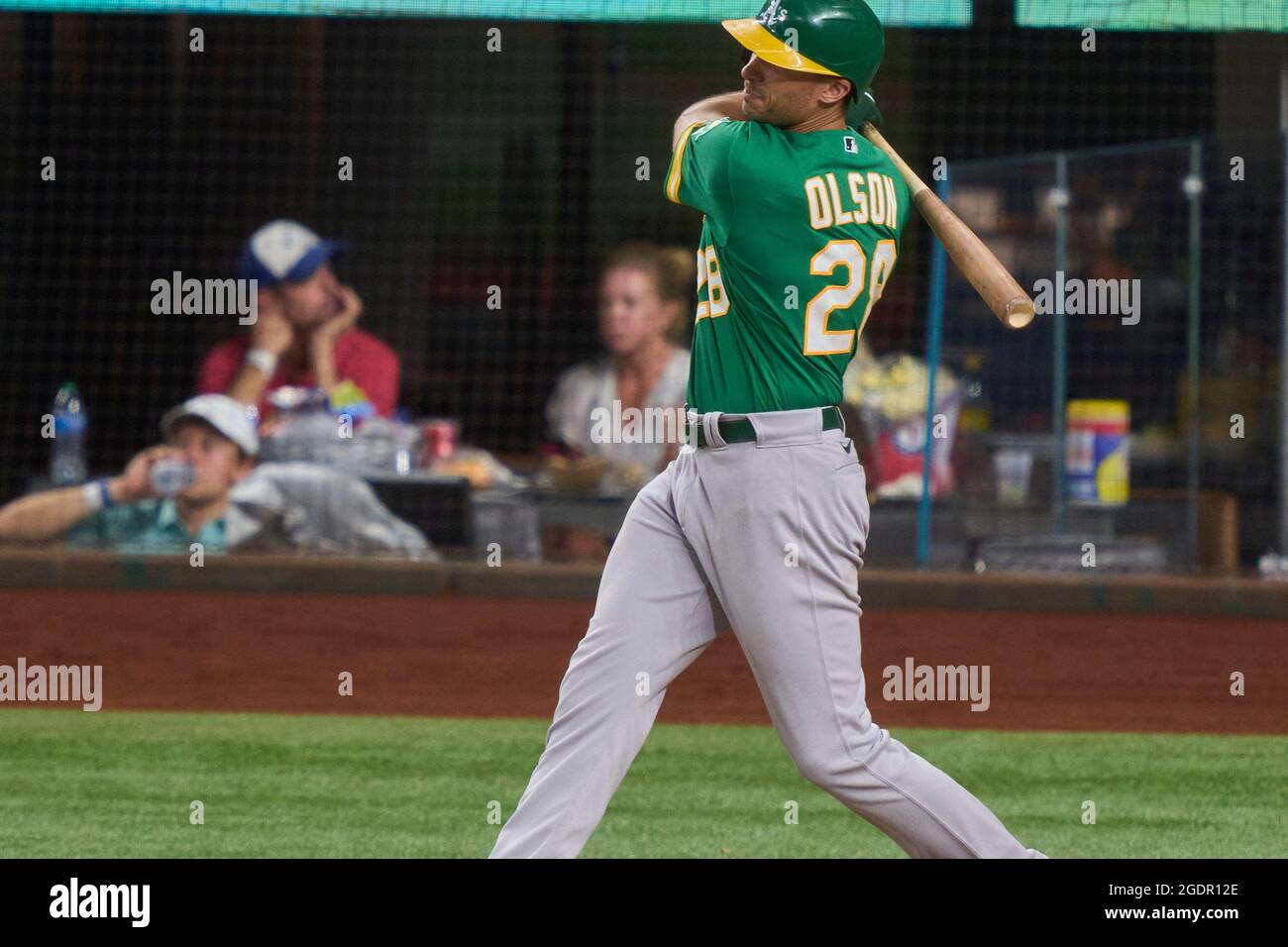 August 13 2021: Oakland first baseman Matt Olson (28) hits a home run ...