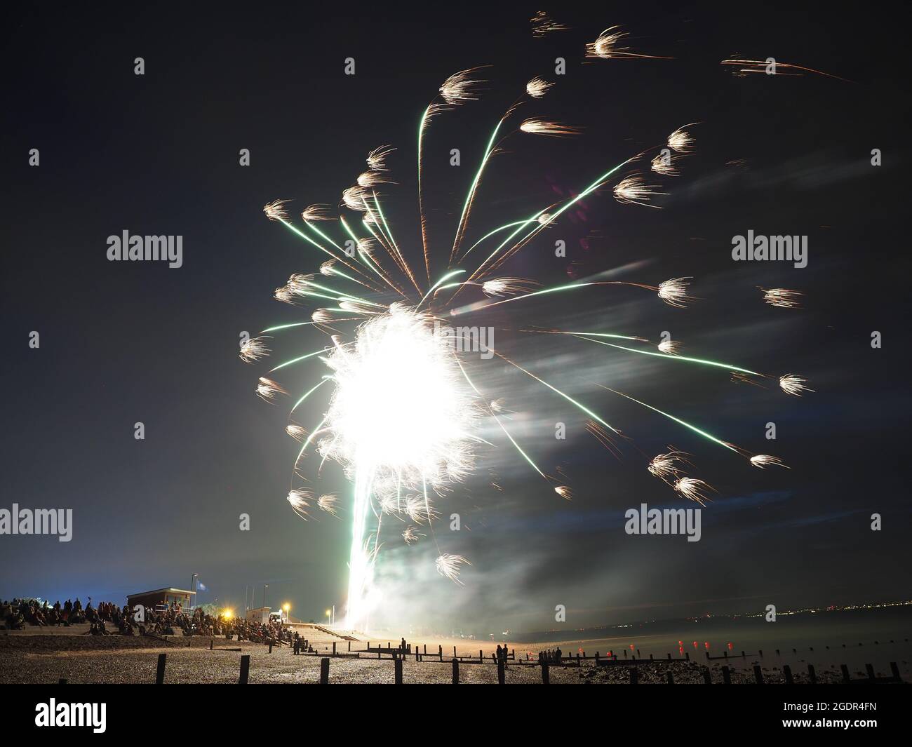 Sheerness, Kent, UK. 14th August, 2021. Fireworks over the sea to ...