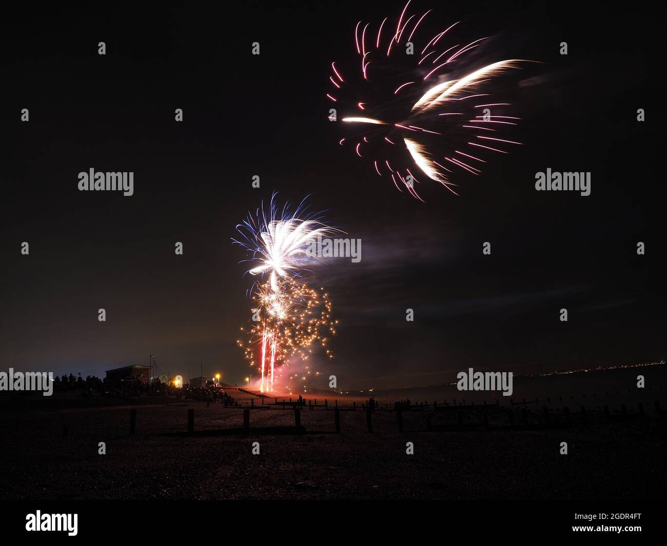 Sheerness, Kent, UK. 14th August, 2021. Fireworks over the sea to ...