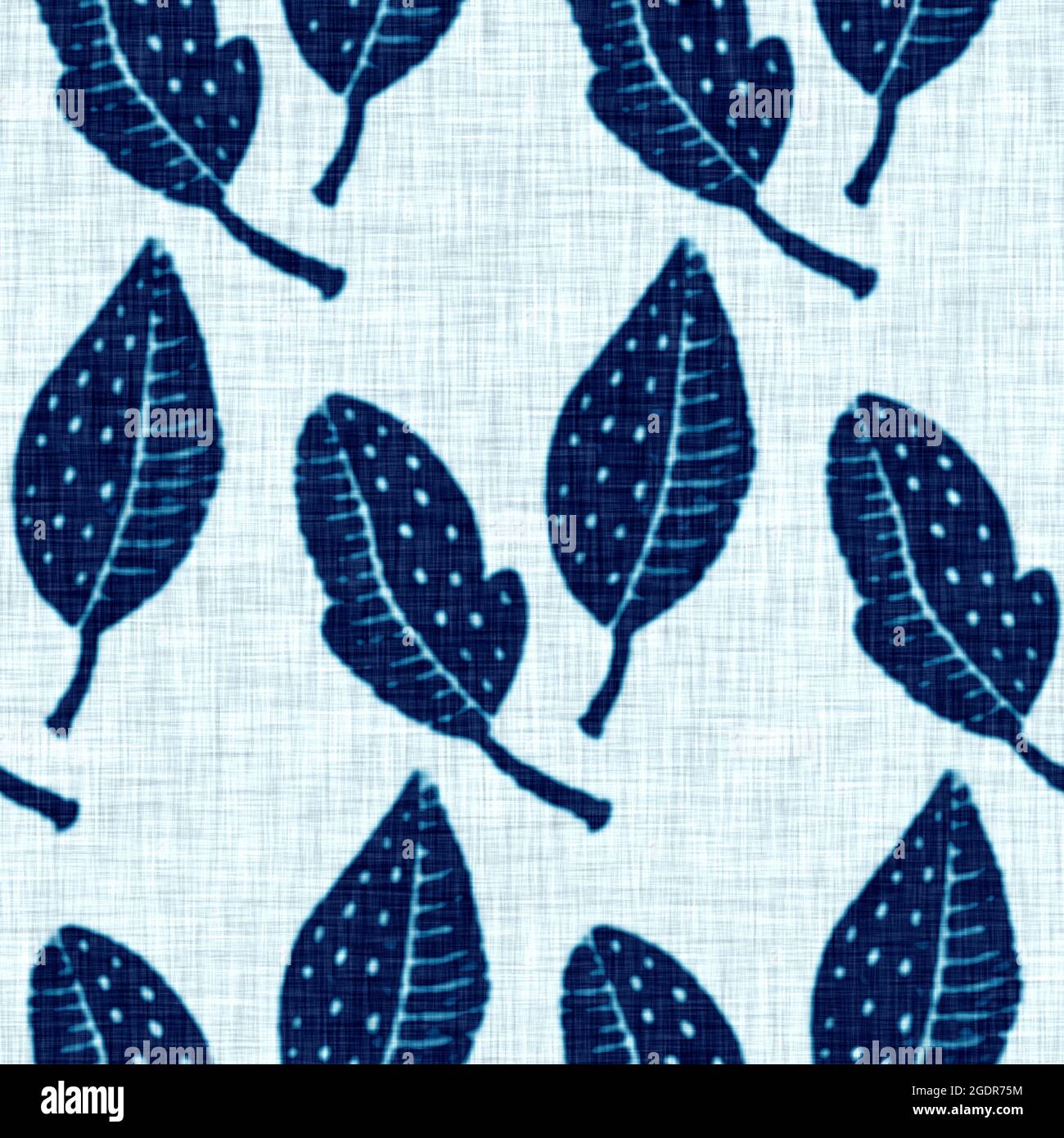 Cyanotypes blue white botanical linen texture. Faux photographic leaf ...