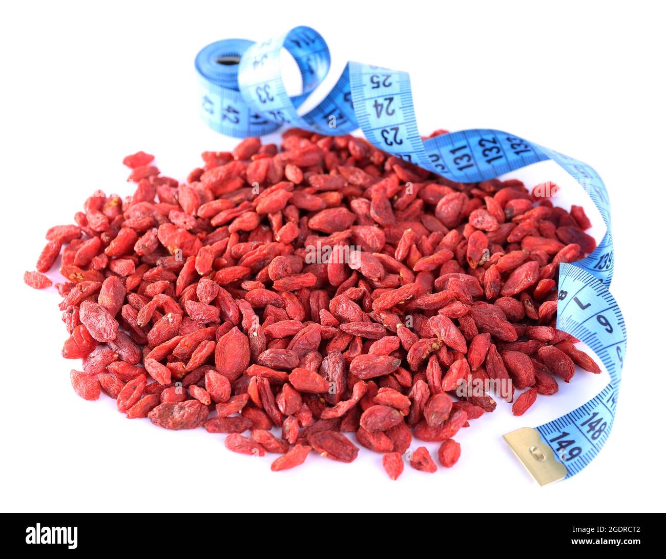 Goji berries and blue measuring tape line isolated on white Stock Photo ...