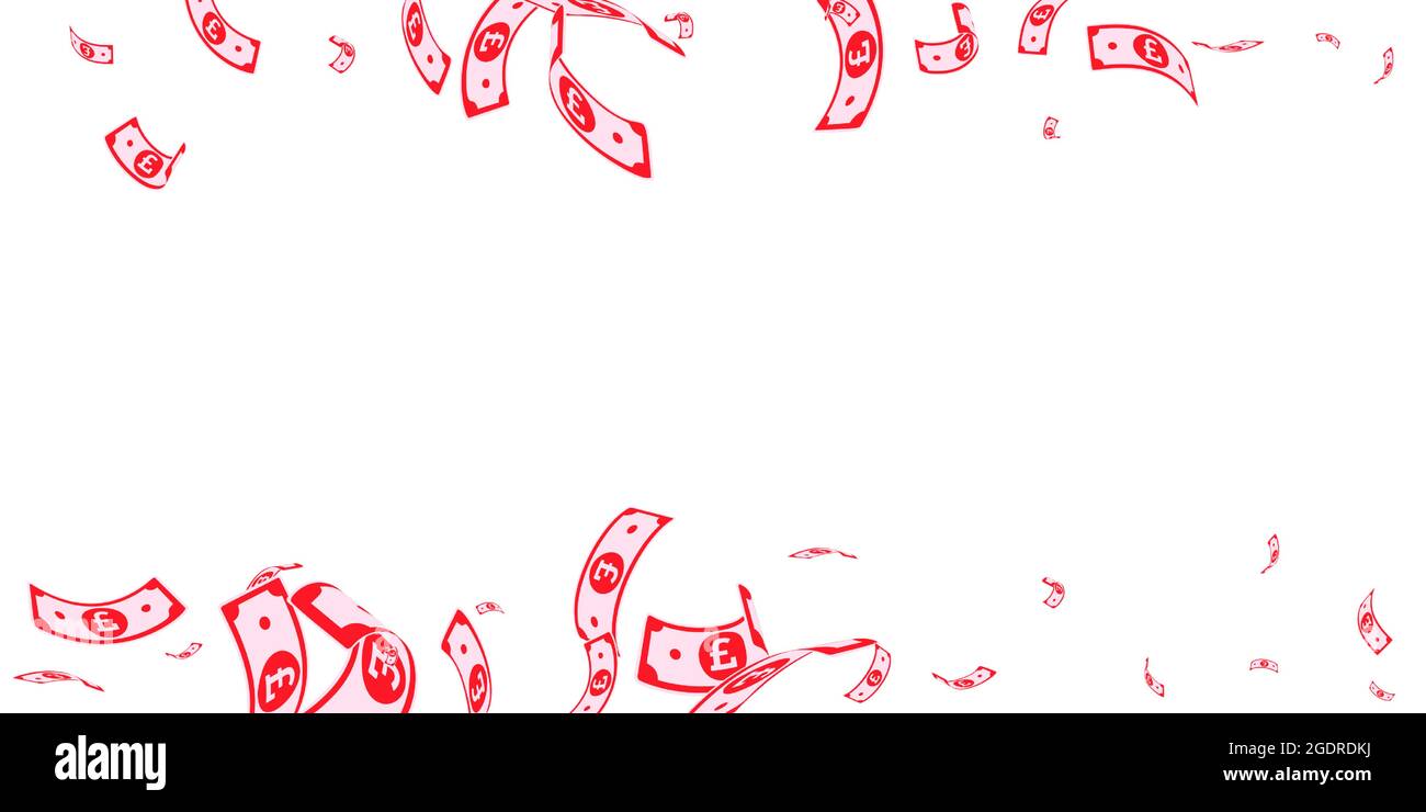 British pound notes falling. Random GBP bills on white background ...
