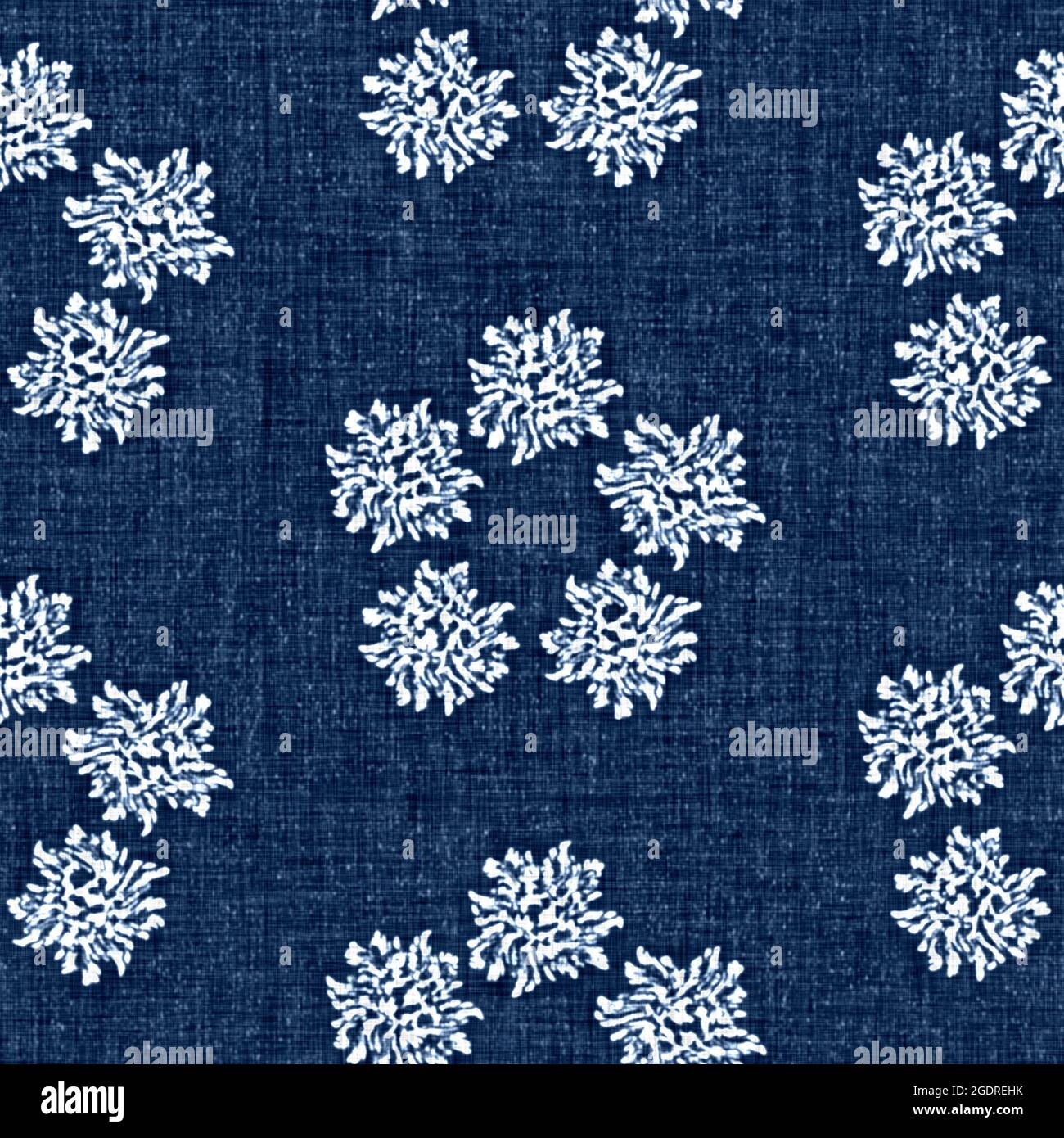 Acid wash blue jean effect texture with decorative linen floral motif ...