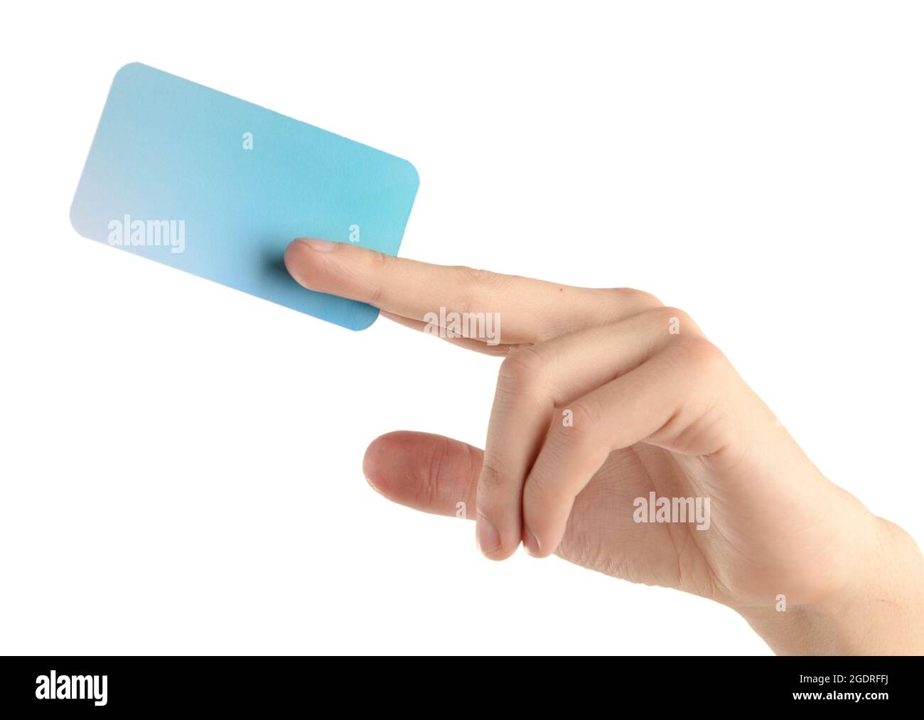 Man hand hold card isolated on white Stock Photo - Alamy