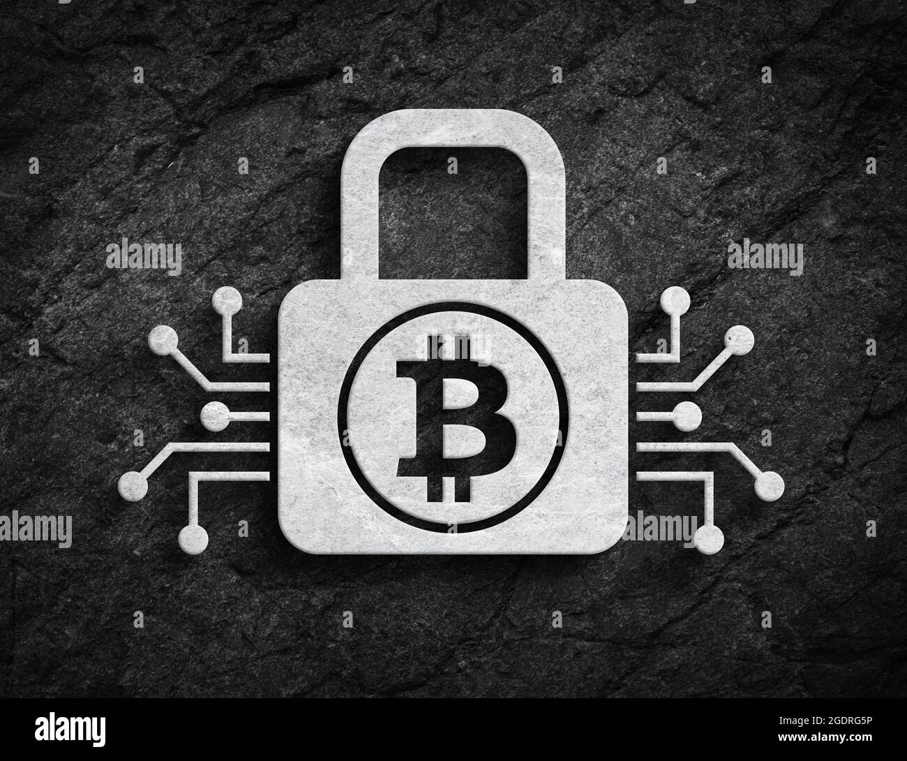 Bitcoin security lock cryptocurrency symbol stone wall background Stock ...