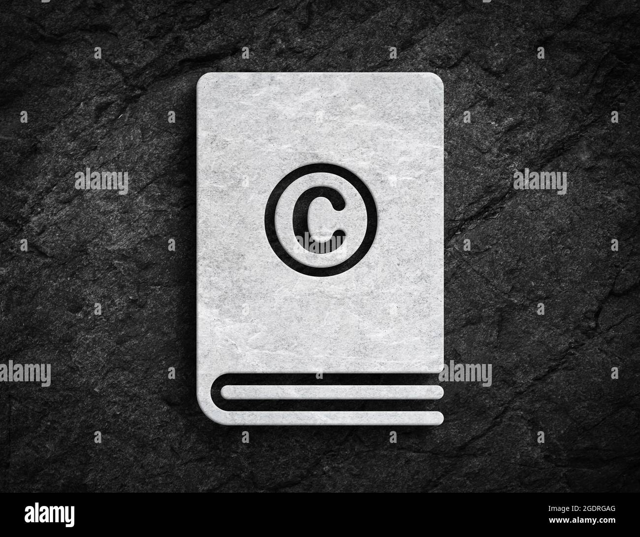 Copy right license book symbol stone wall background Stock Photo - Alamy