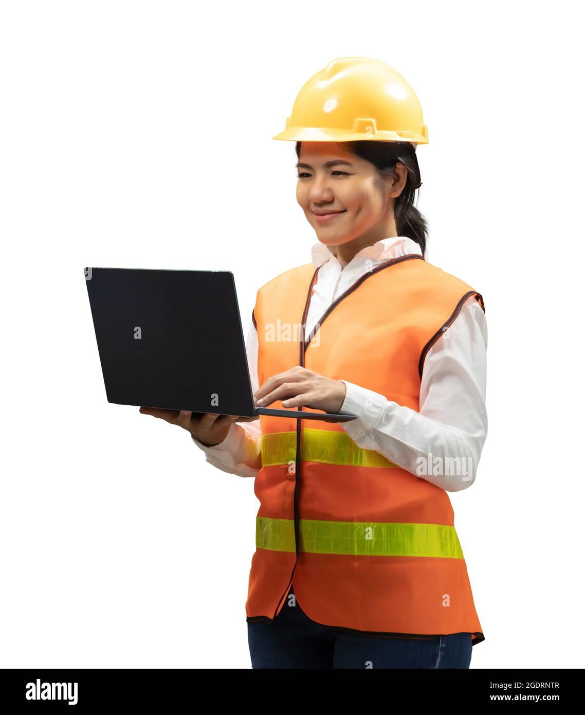 Asian engineer or technician wear safety helmet and reflective vest ...