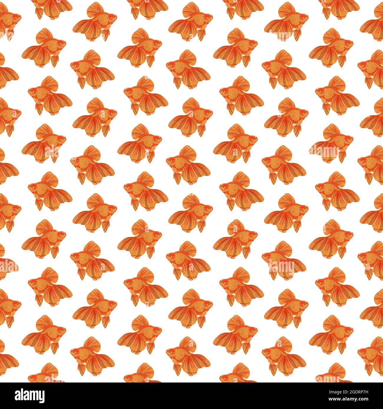 Digital illustration of orange detailed aquarium goldfish seamless ...