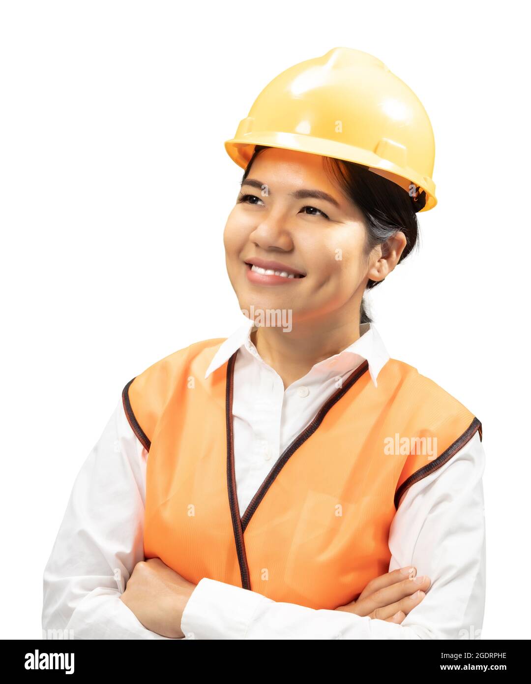 Asian engineer or technician wear safety helmet and reflective vest ...