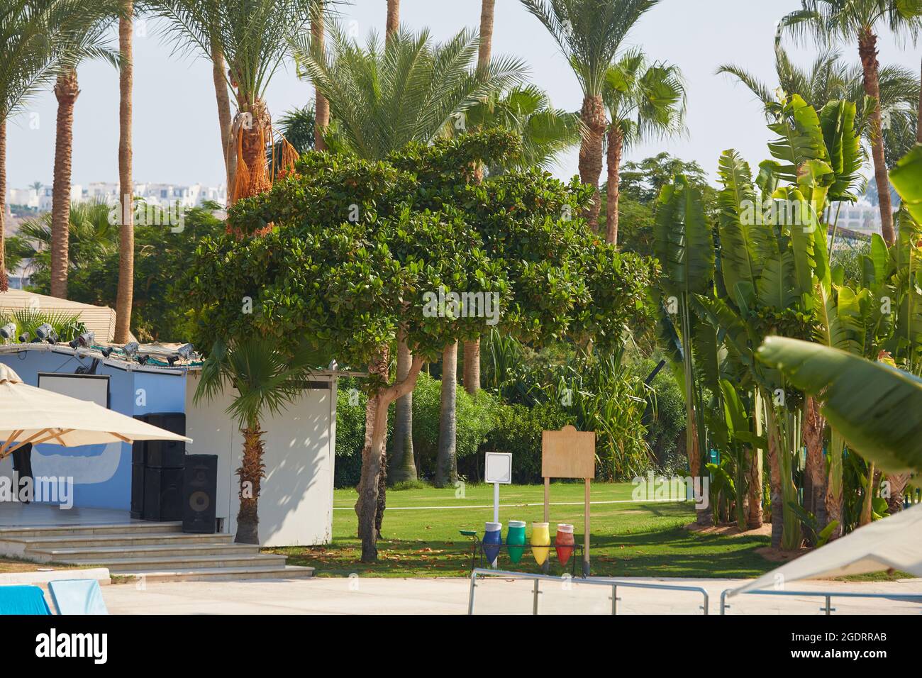 Typical view of the green area around the hotels of the resort area of ...