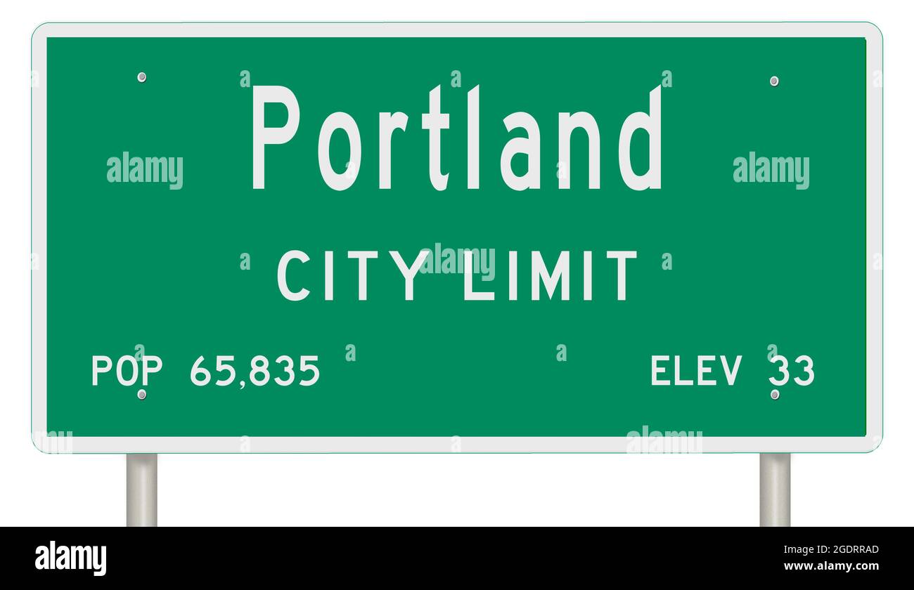 Rendering of a green highway sign with city information Stock Photo - Alamy