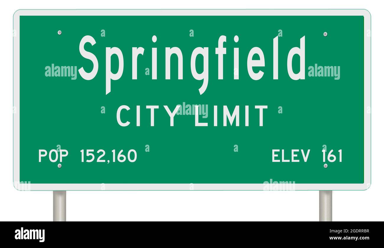 Rendering of a green highway sign with city information Stock Photo - Alamy