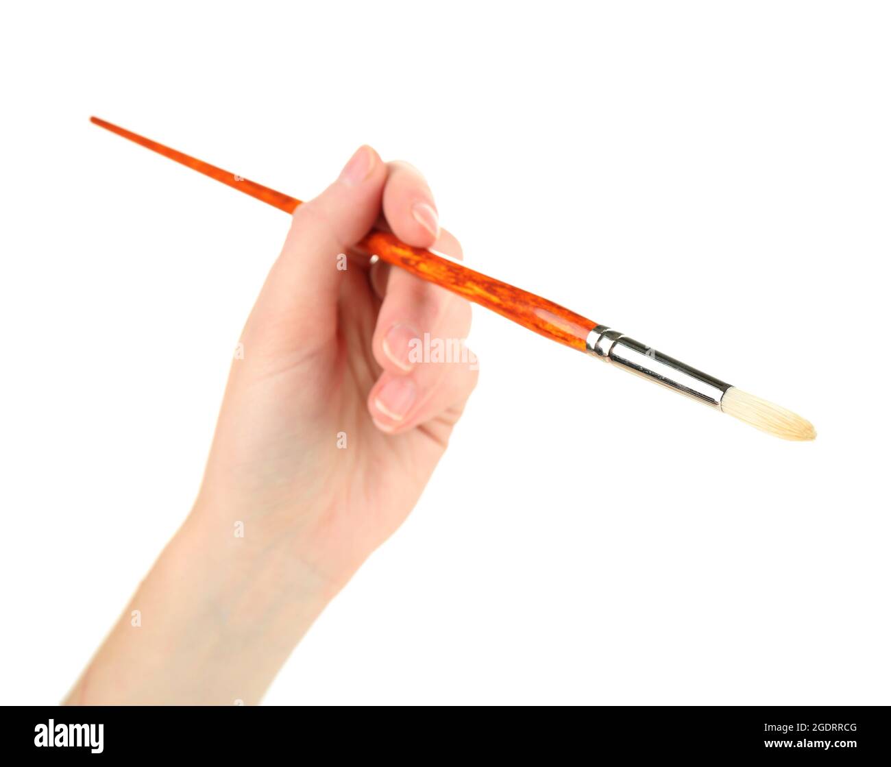 Hand with paint brush isolated on white Stock Photo - Alamy