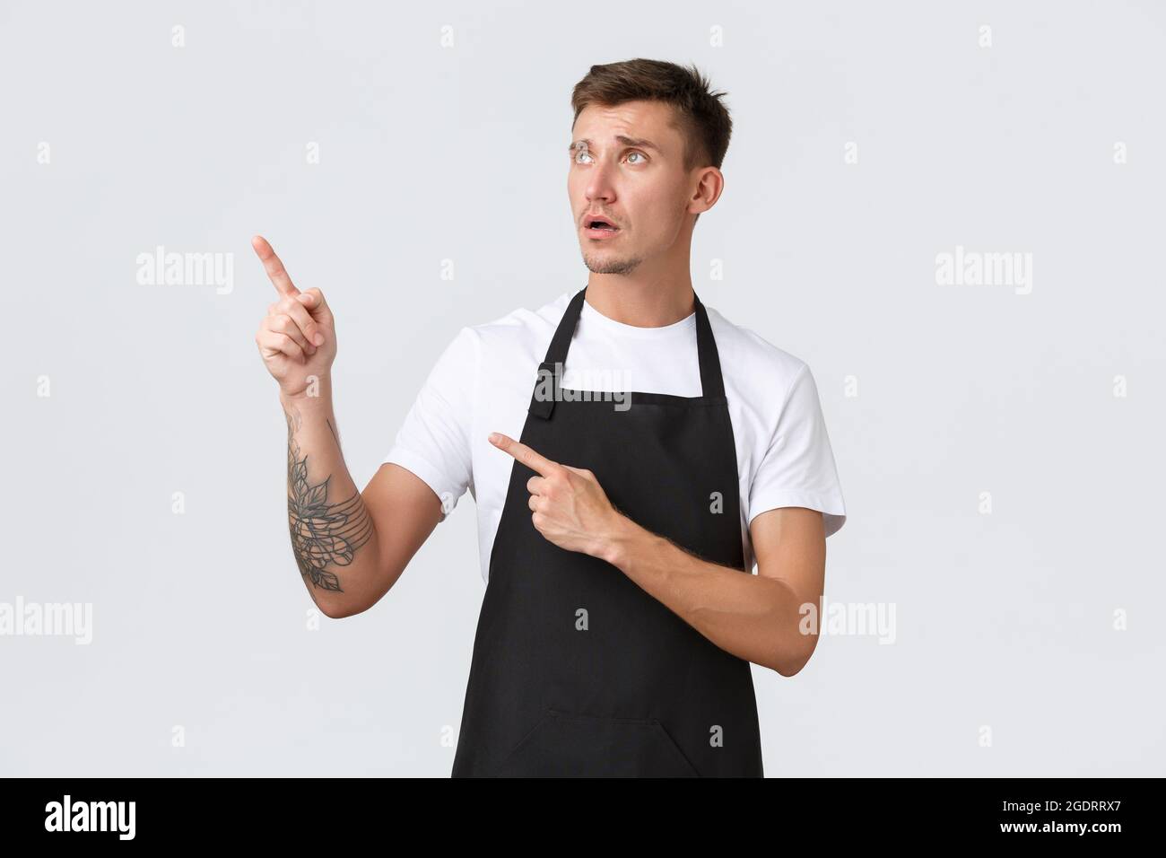 Small business owners, coffee shop and staff concept. Worried and upset ...