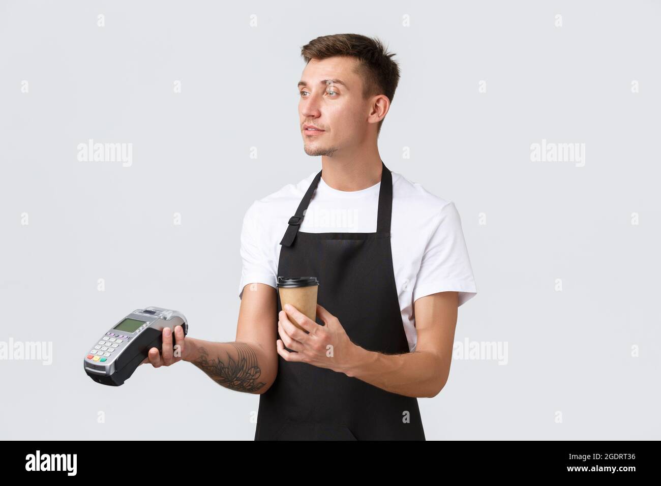 Small business owners, coffee shop and staff concept. Handsome smiling ...