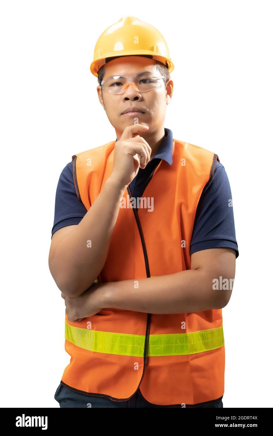 Asian engineer or technician wear safety helmet and reflective vest ...