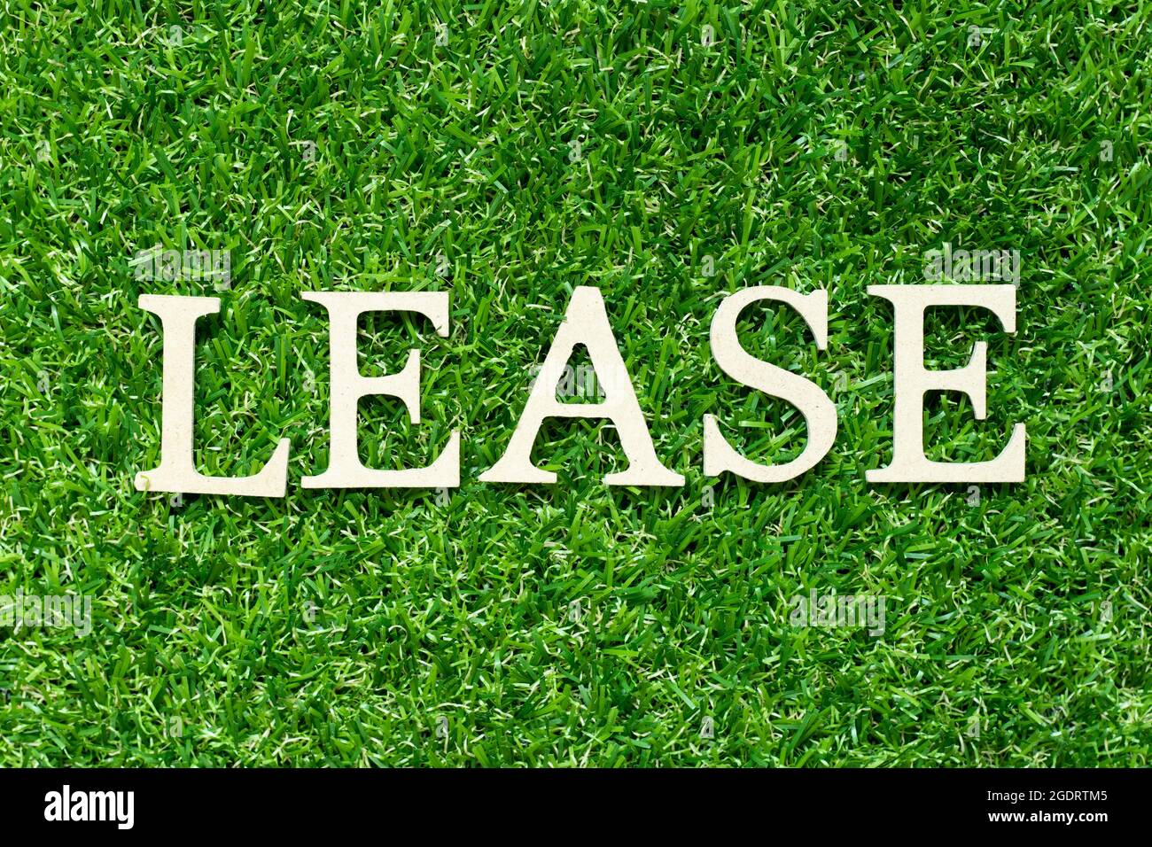 Wood letter in word lease on green grass background Stock Photo - Alamy