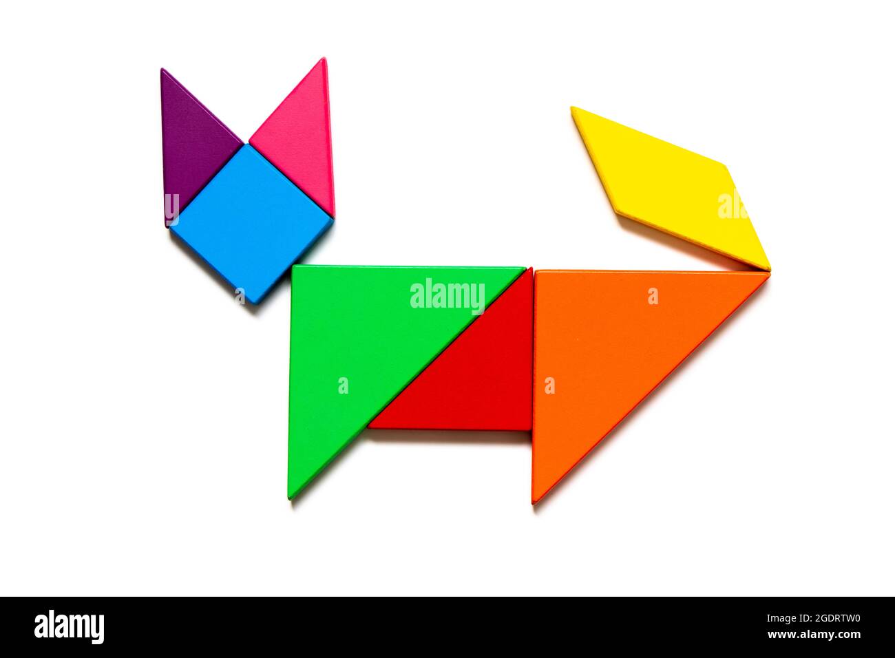 Color tangram puzzle in cat shape on white background Stock Photo - Alamy