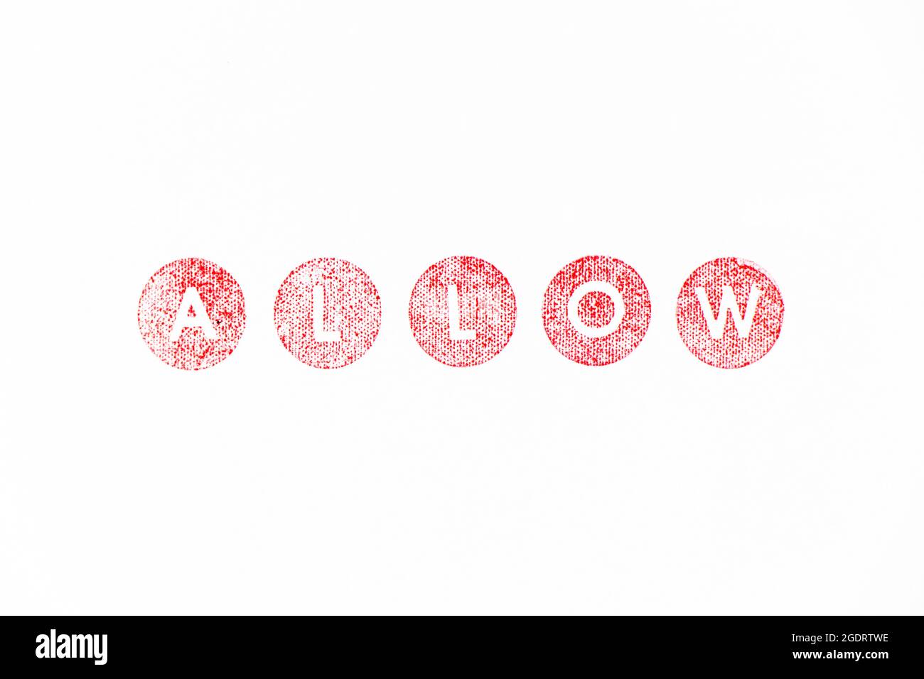 Red color rubber stamp in word allow on white paper background Stock ...
