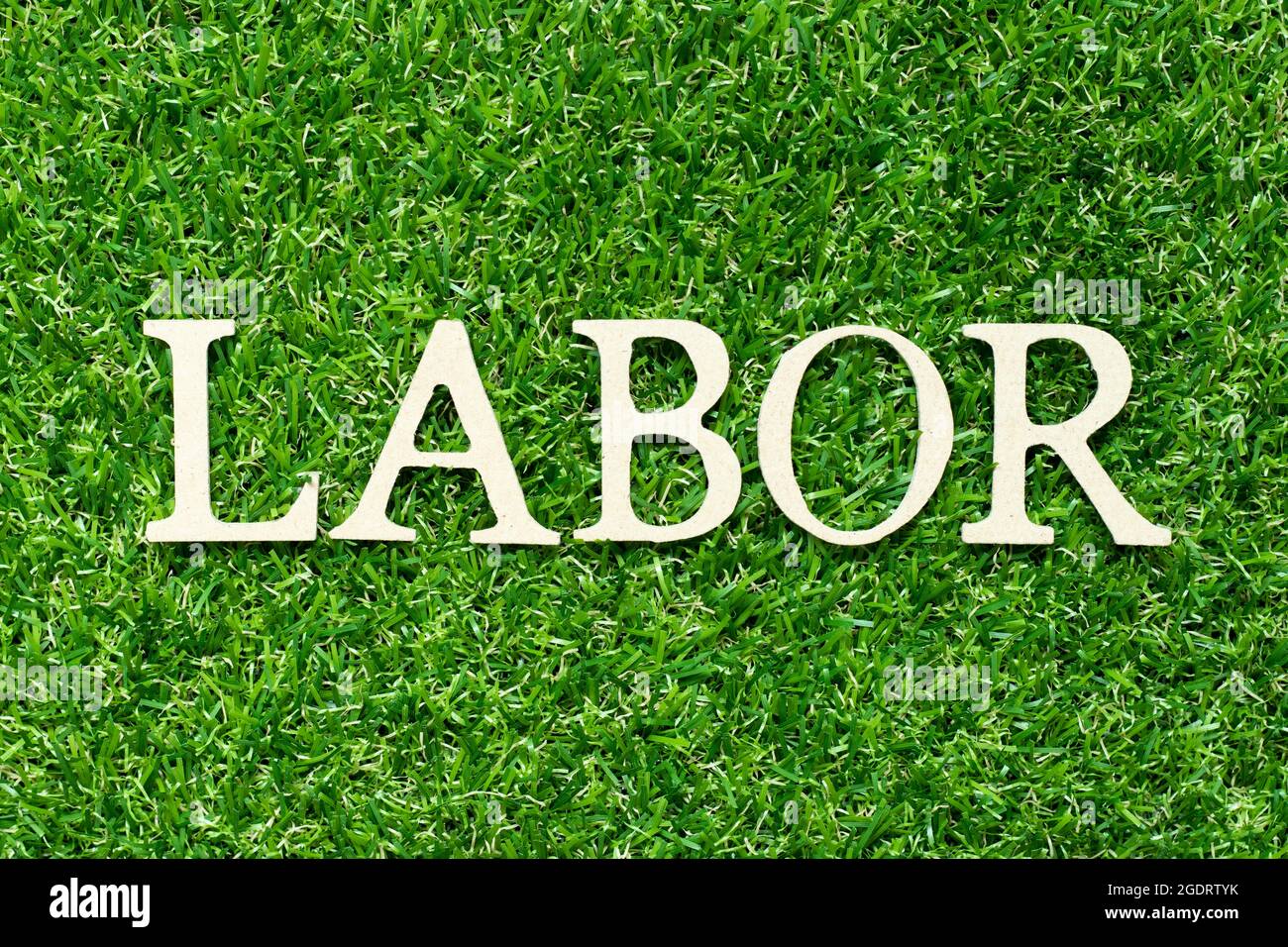 Wood letter in word labor on green grass background Stock Photo - Alamy