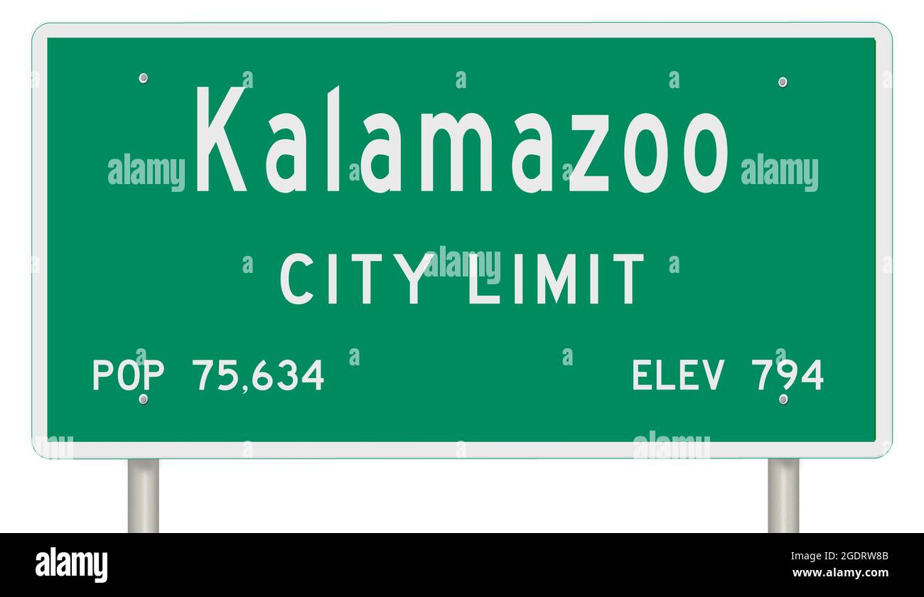 Rendering of a green Michigan highway sign with city information Stock ...