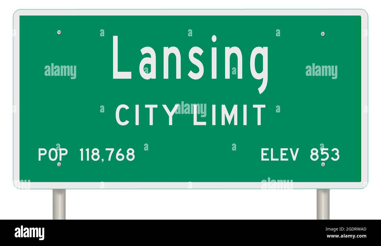 Rendering of a green Michigan highway sign with city information Stock ...