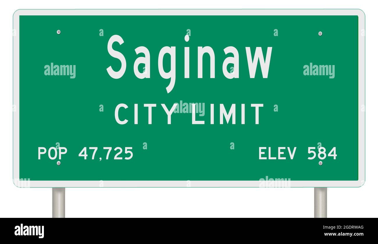 Rendering of a green Michigan highway sign with city information Stock ...