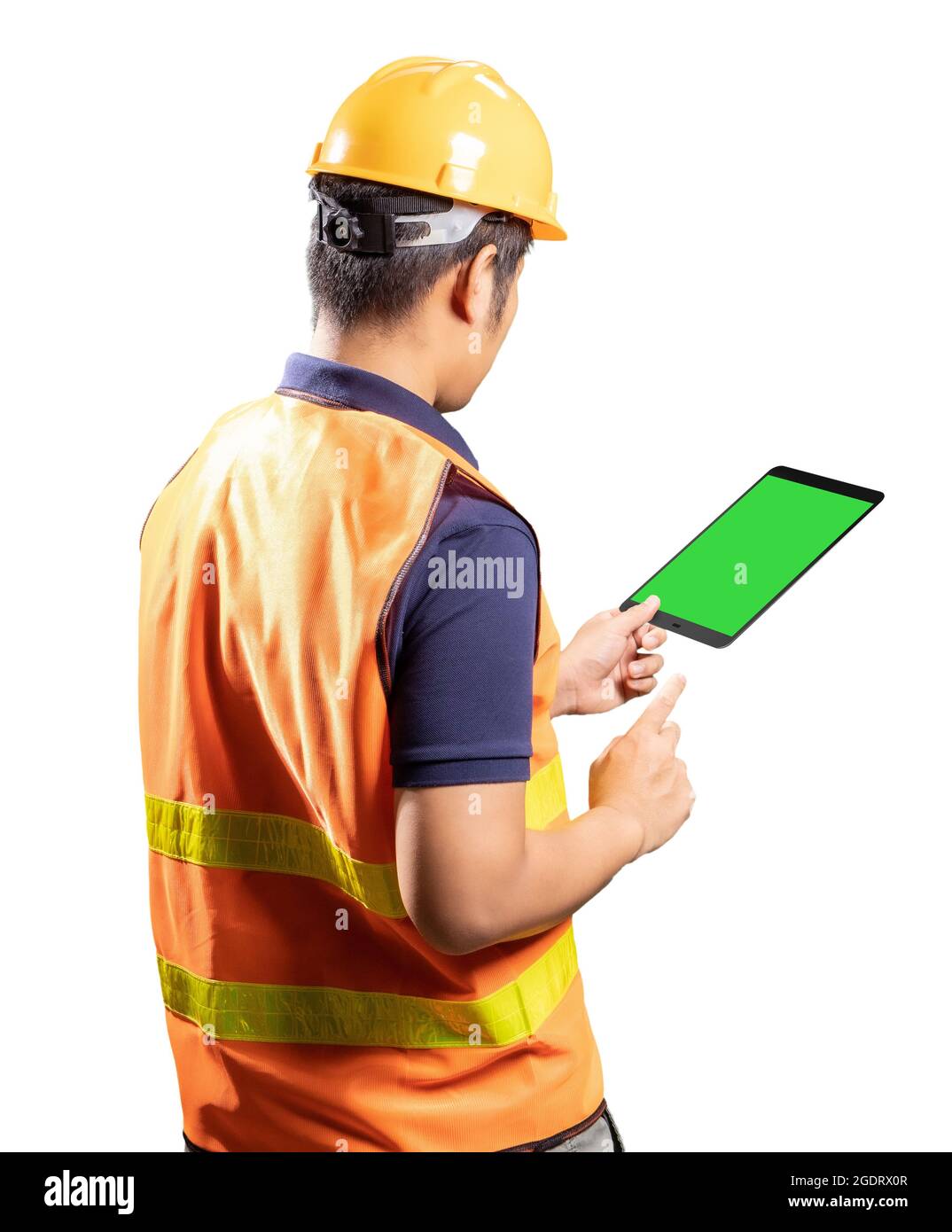 Asian engineer or technician wear safety helmet and reflective vest ...