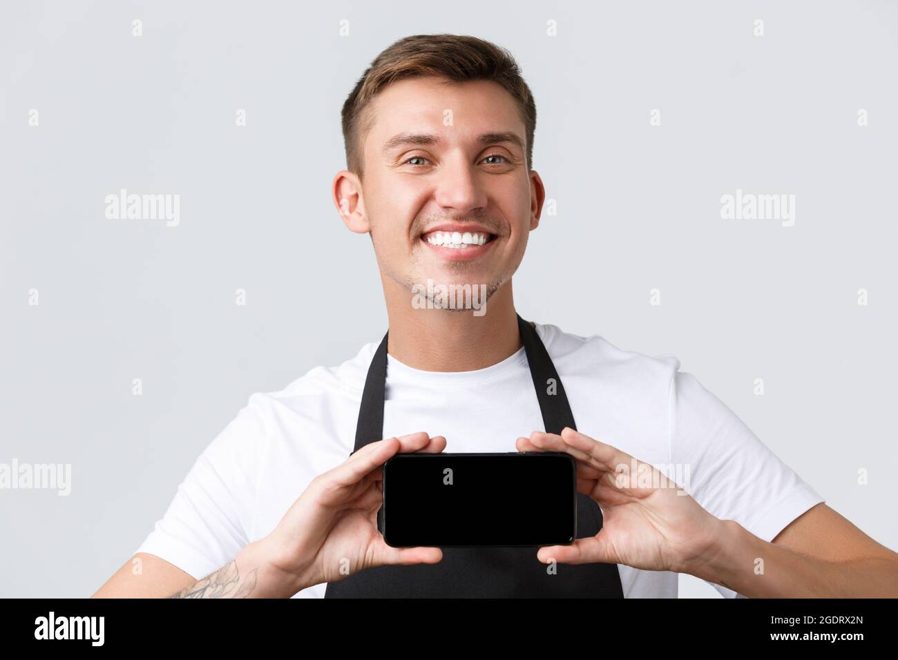 Cafe and restaurants, coffee shop owners and retail concept. Close-up ...