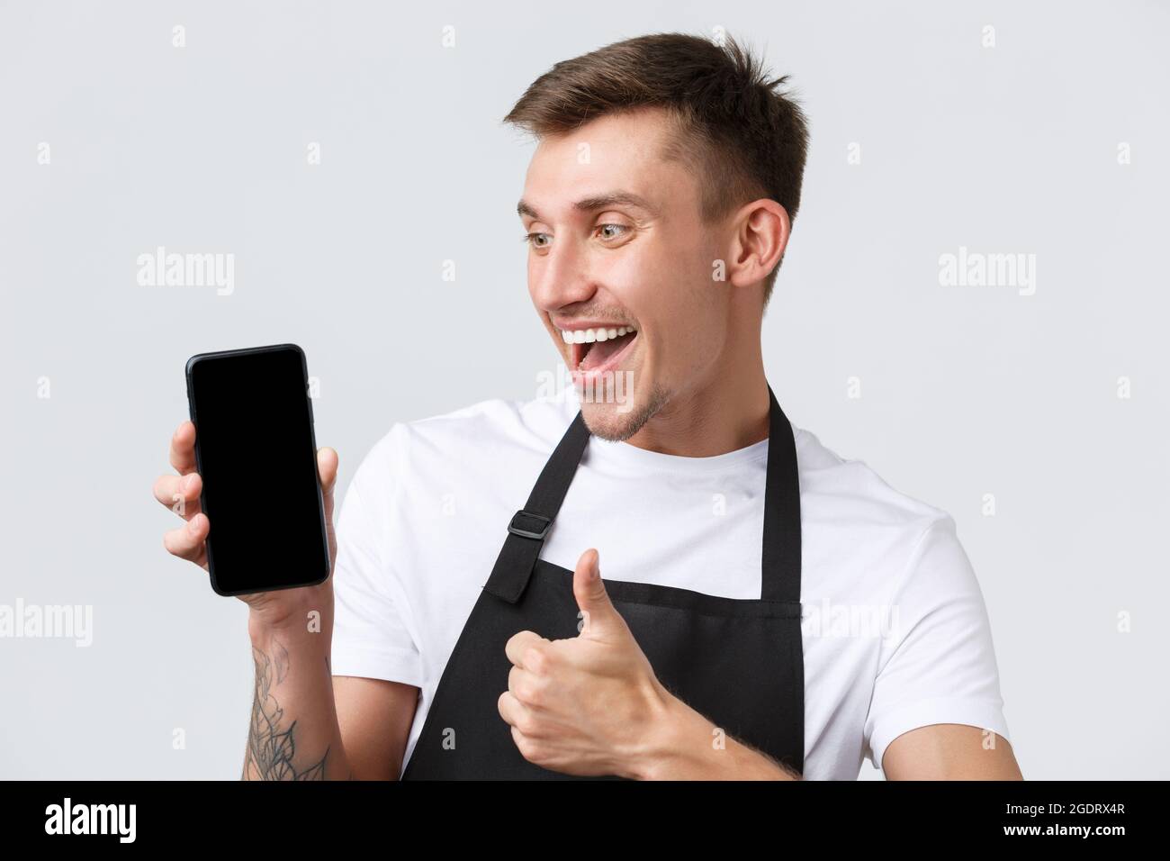 Cafe and restaurants, coffee shop owners and retail concept. Joyful ...