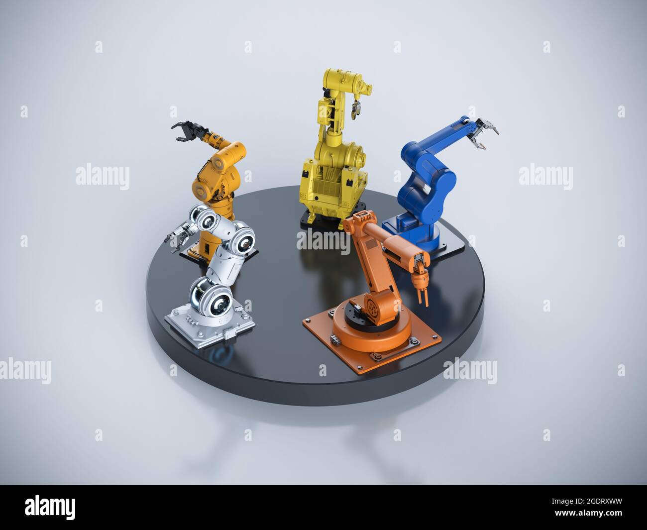 3d rendering group of robotic arms on stage Stock Photo - Alamy