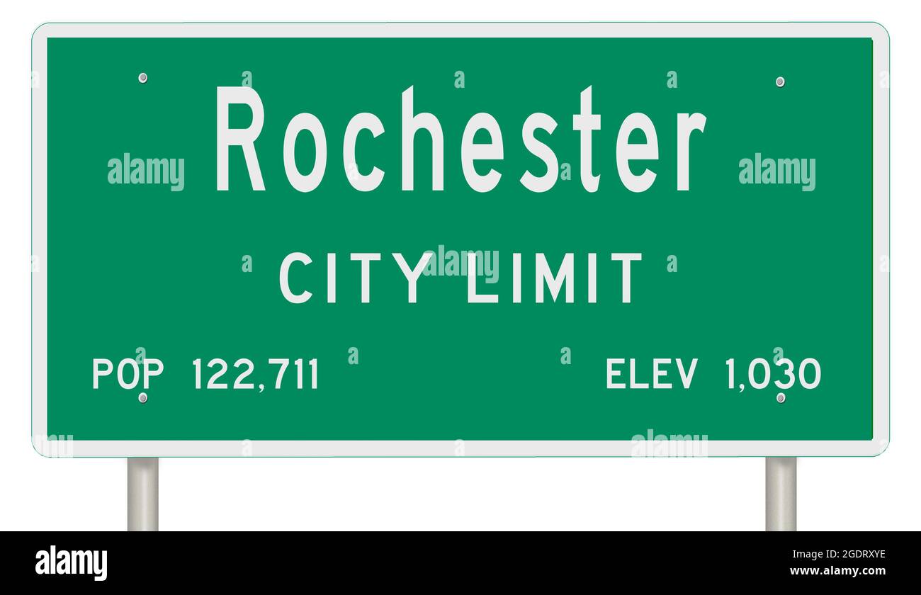 Rendering of a green Minnesota highway sign with city information Stock ...