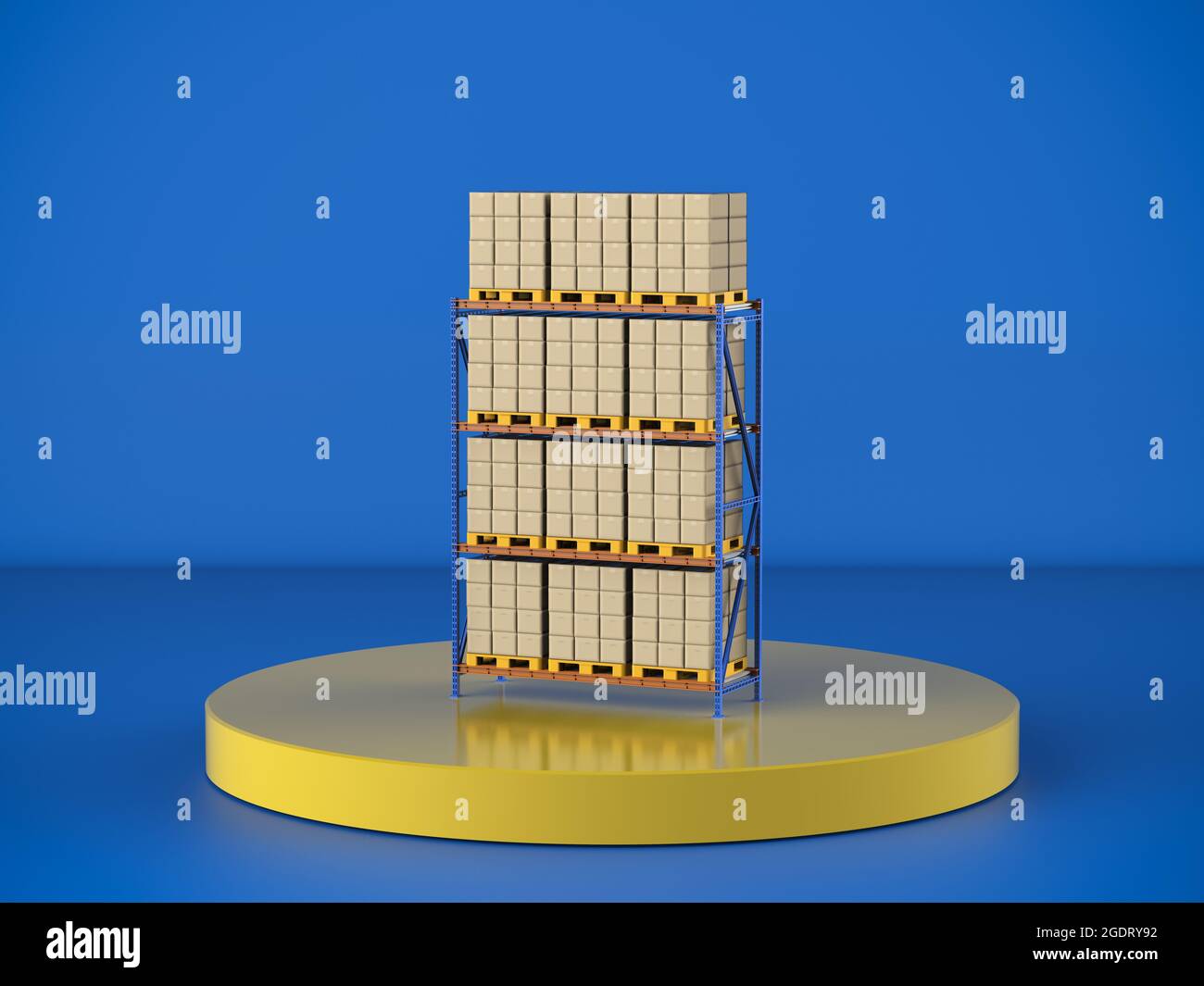 3d rendering warehouse rack with cardboard boxes Stock Photo - Alamy