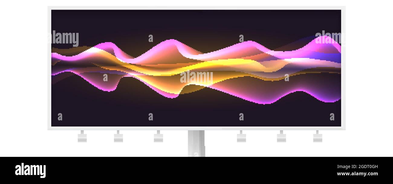 Billboard with abstract background. Waving lines on dark background ...