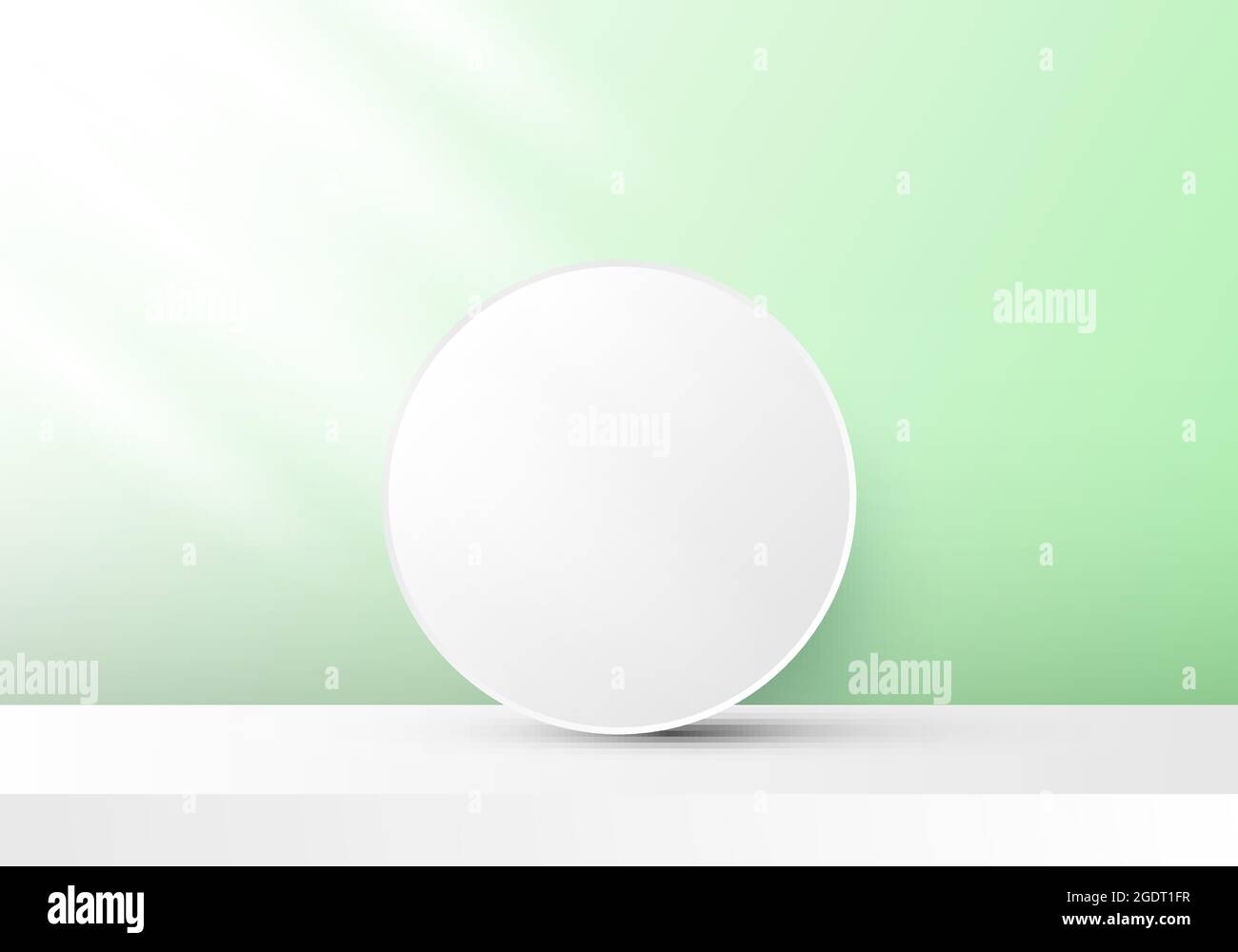 3D realistic white circle backdrop on green background with stage and ...
